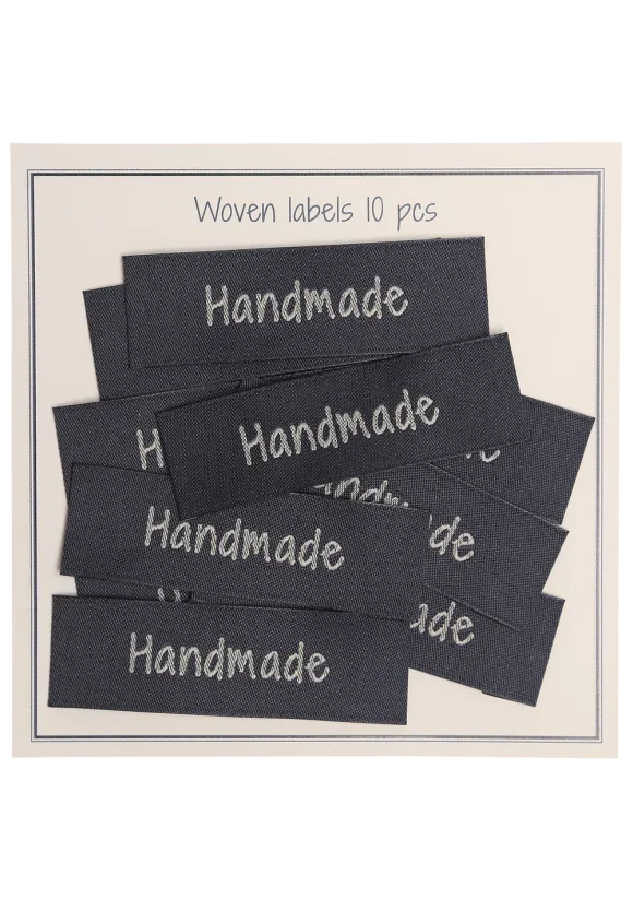 Vevd merkelapp "handmade" 10 stk (Grå) - Merkelapper - Knit Like A Bee